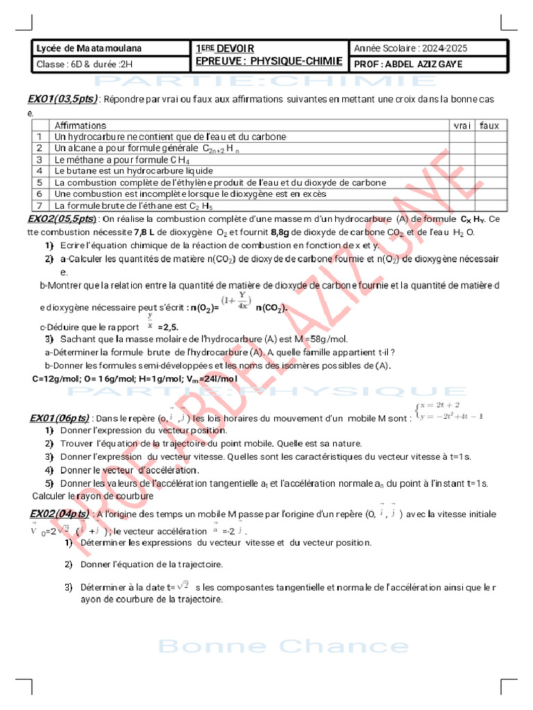 1ere Devoir 6D 2024-2025 - Phoenix | PDF