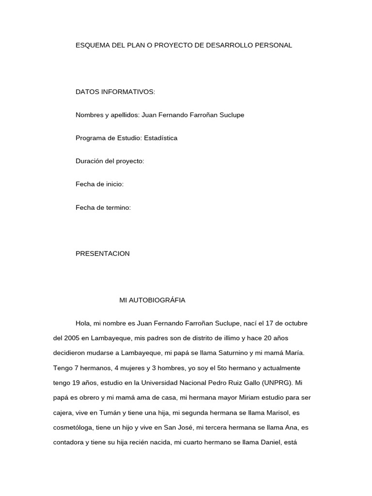 Esquema Del Plan o Proyecto de Desarrollo Personal | PDF