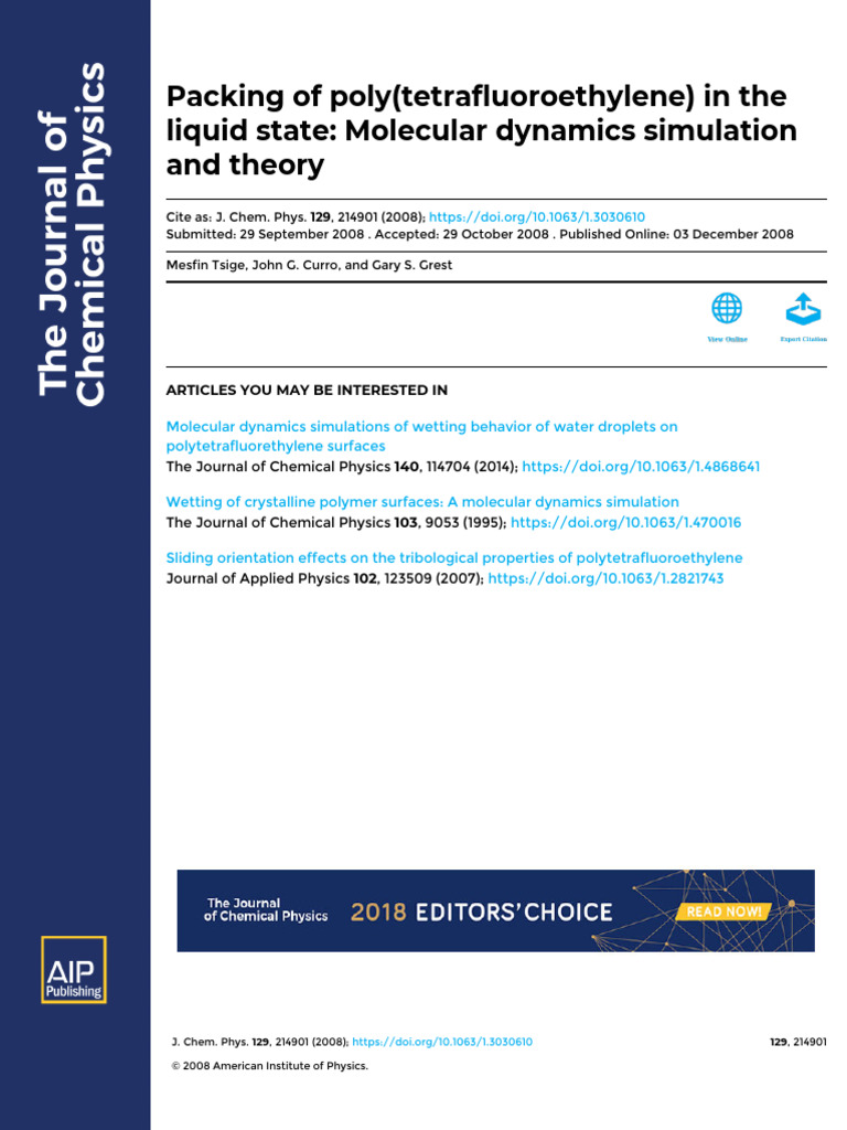Packing of PTFE in The Liquid State - MD and Theory | PDF | Polymers ...