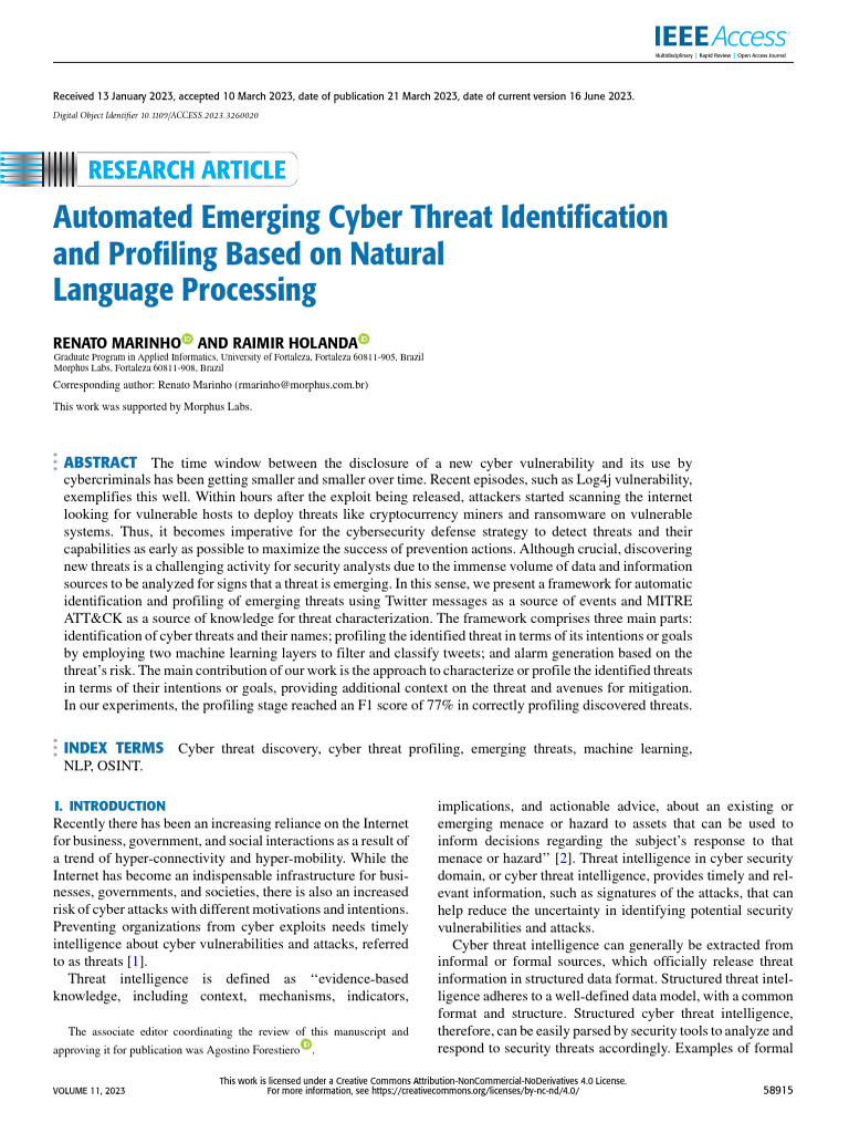 Automated Emerging Cyber Threat Identification and Profiling Based on Natural Language ...