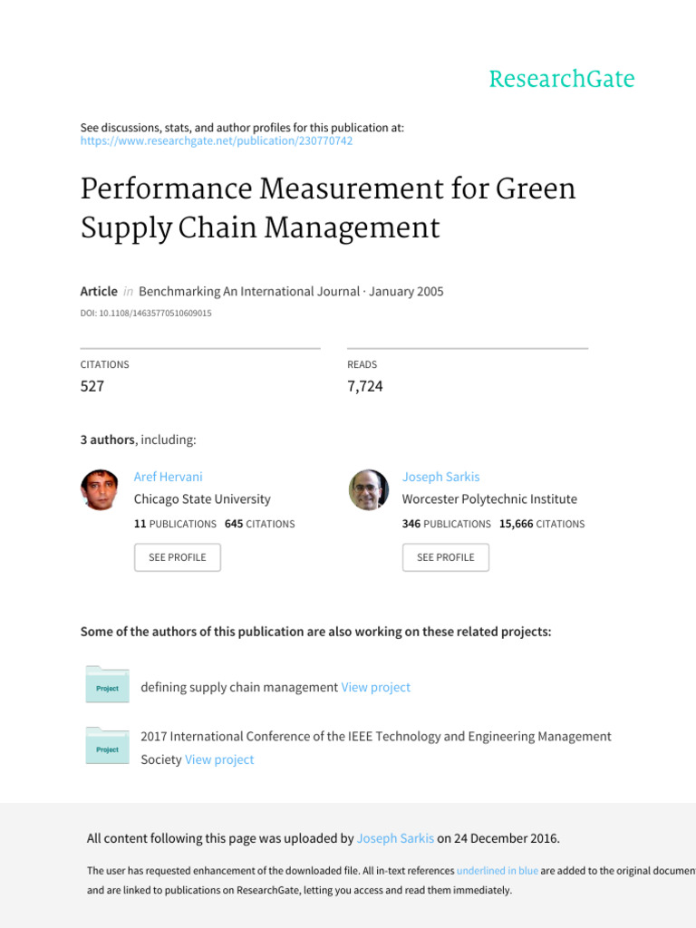 Green Supply Chain Performance Metrics | PDF | Supply Chain ...