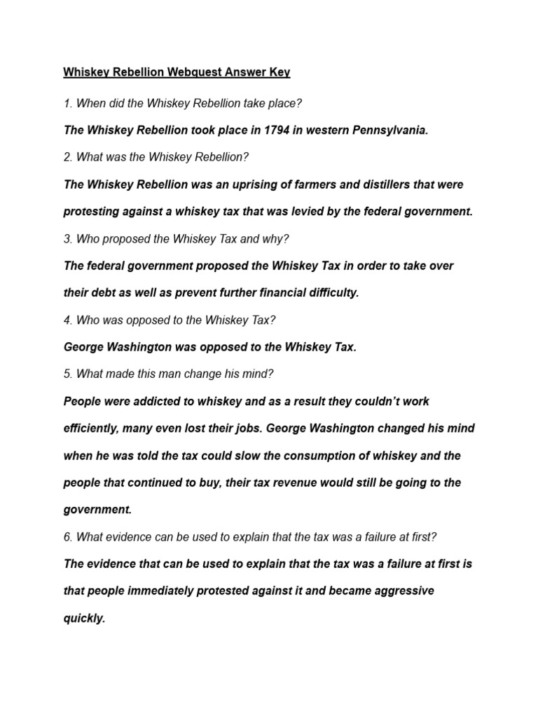 Whiskey Rebellion Webquest Answers | PDF | Politics Of The United ...