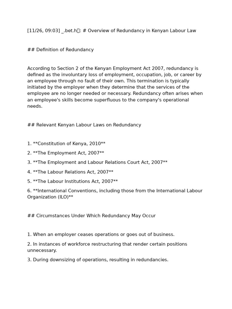 Redundancy Procedures in Kenyan Law | PDF | Layoff | Employment