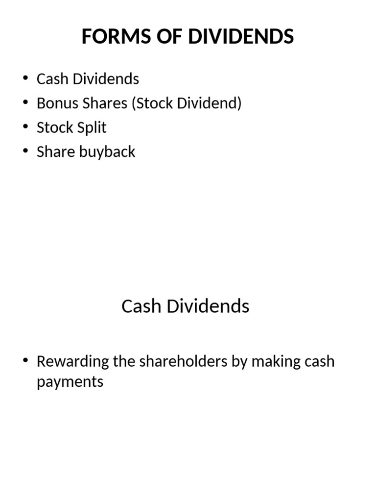 forms of dividend | PDF | Share Repurchase | Dividend
