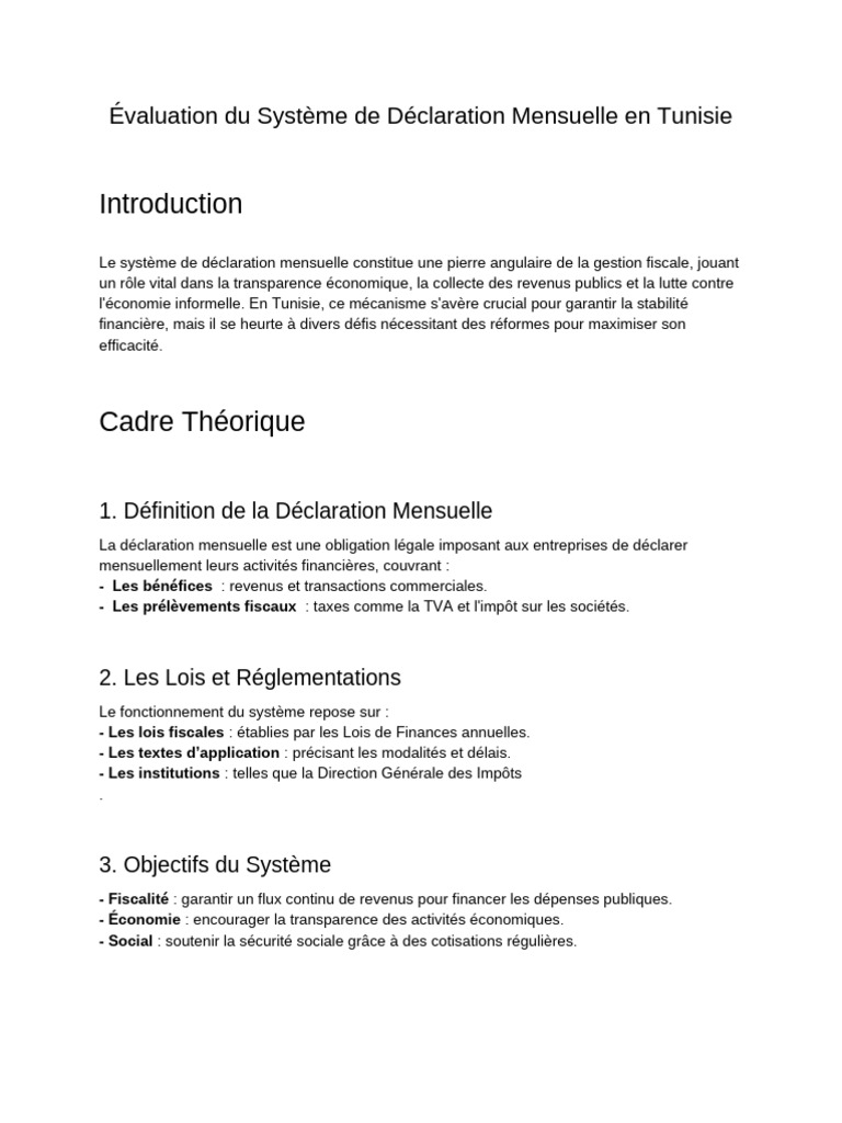 Déclaration Mensuelle en Tunisie | PDF | Taxe sur la valeur ajoutée ...