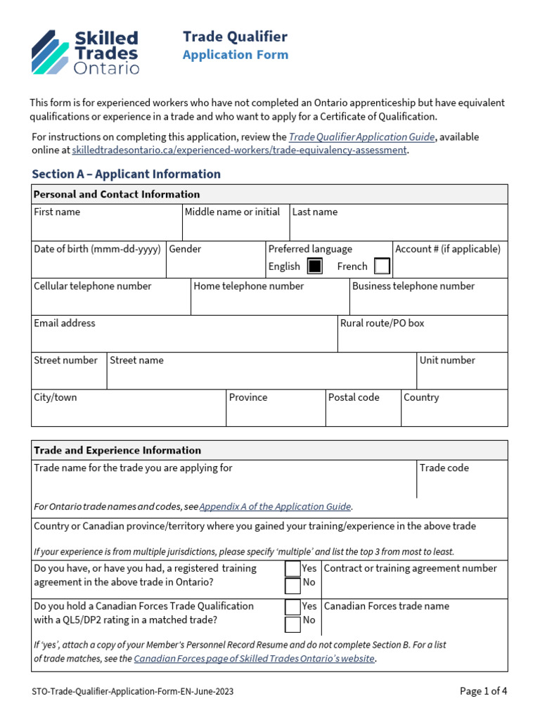 STO Trade Qualifier Application Form EN Jun 2023 | PDF | Identity ...