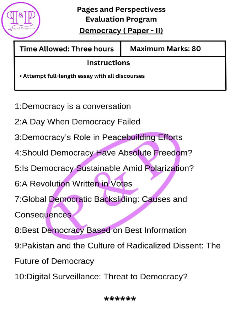 Democracy ( Paper - II) | PDF