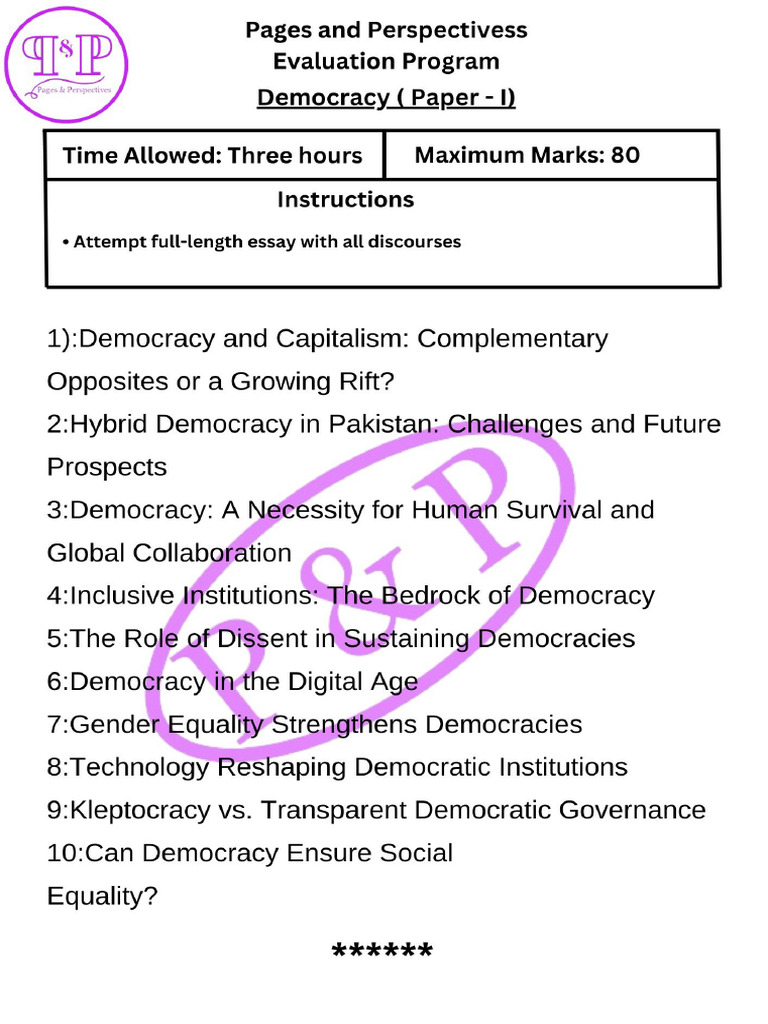 Democracy (Paper - I) | PDF