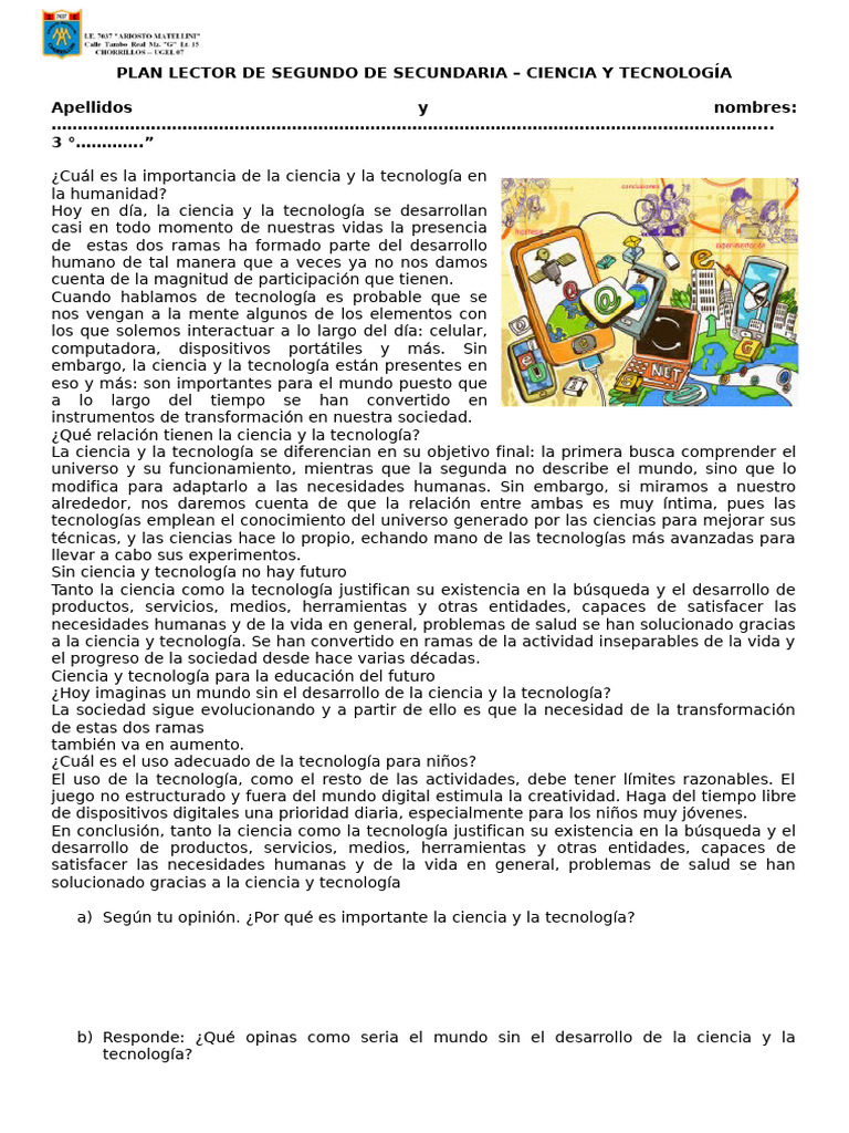Plan Lector De Tercero Secundaria 2 Pdf Sociedad Humano