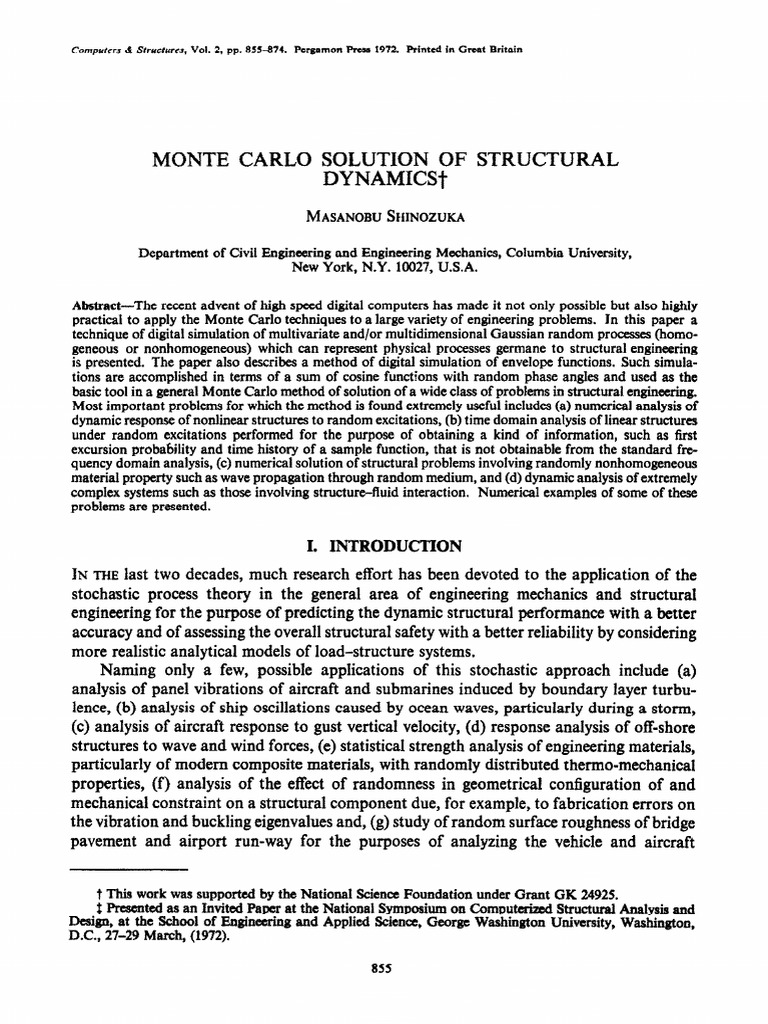 Monte Carlo Solution of Structural Dynamics | PDF | Nonlinear System | Monte Carlo Method