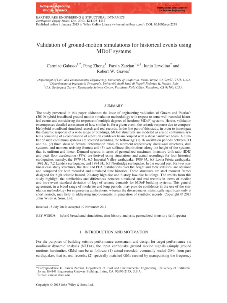 Validation of Ground-motion Simulations for Historical Events UsingMDoF Systems | PDF