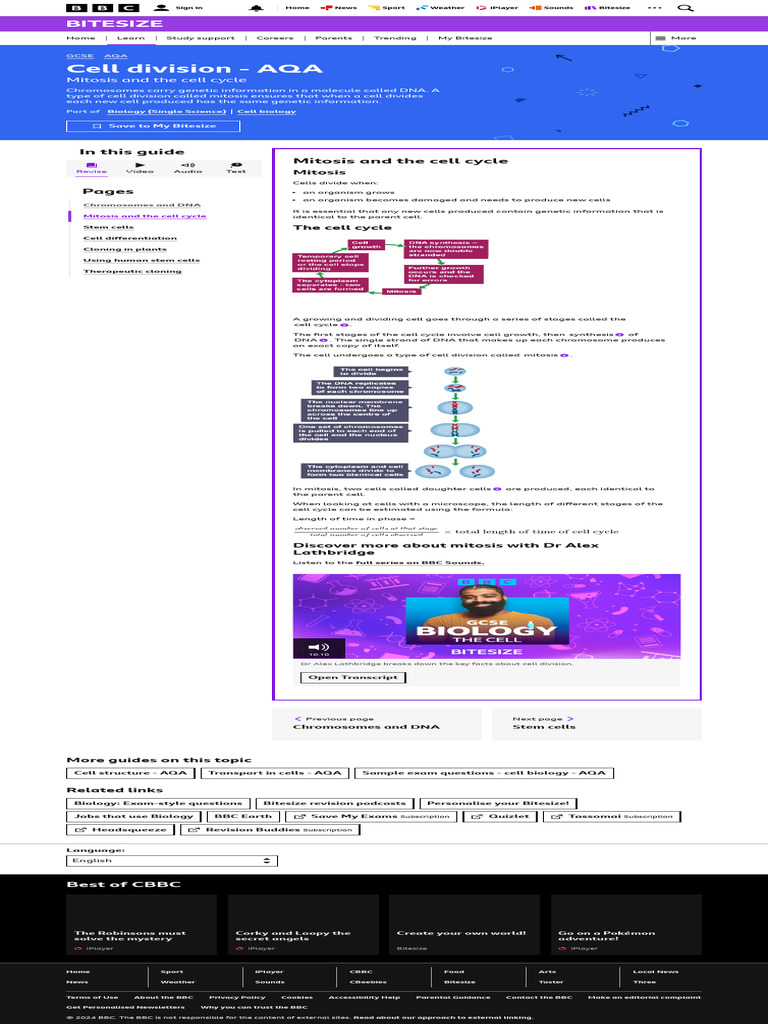Mitosis and The Cell Cycle - Cell Division - AQA - GCSE Biology (Single ...