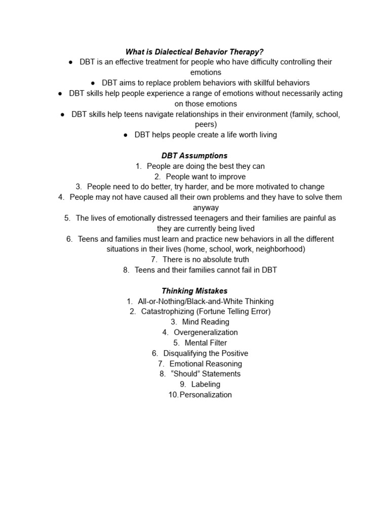 DBT Notes | PDF | Dialectical Behavior Therapy | Mindfulness