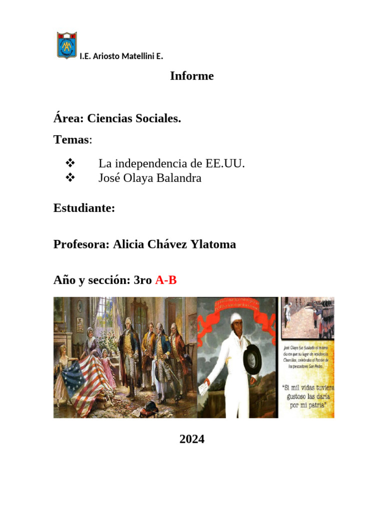 Informe de Historia: Independencia y Olaya | PDF