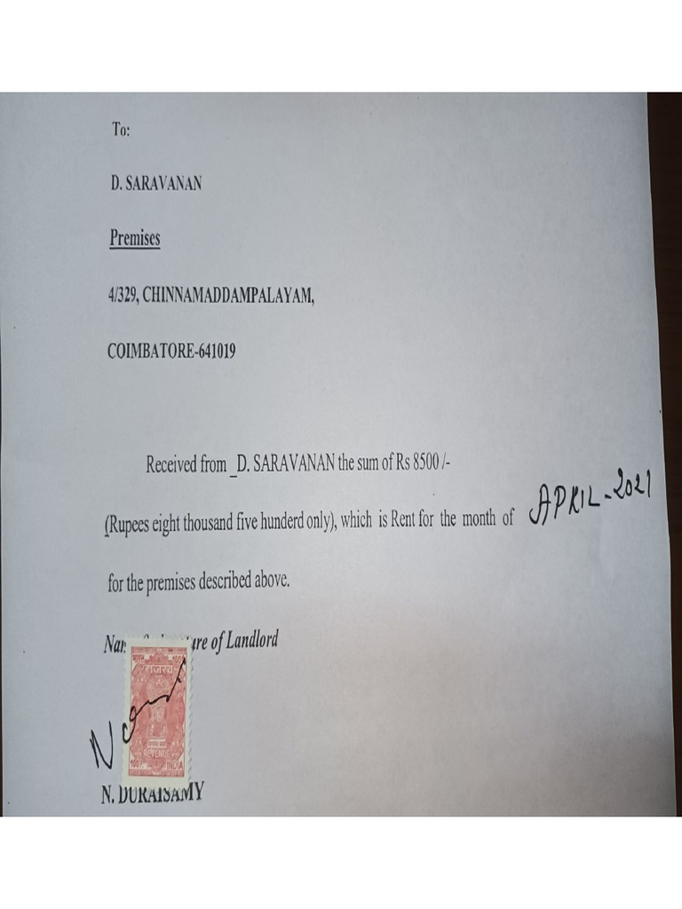 House Rent Receipt Saravanan | PDF