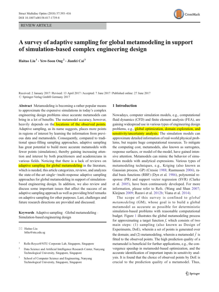 A Survey of Adaptive Sampling For Global Metamodeling in Support of Simulation-Based Complex ...