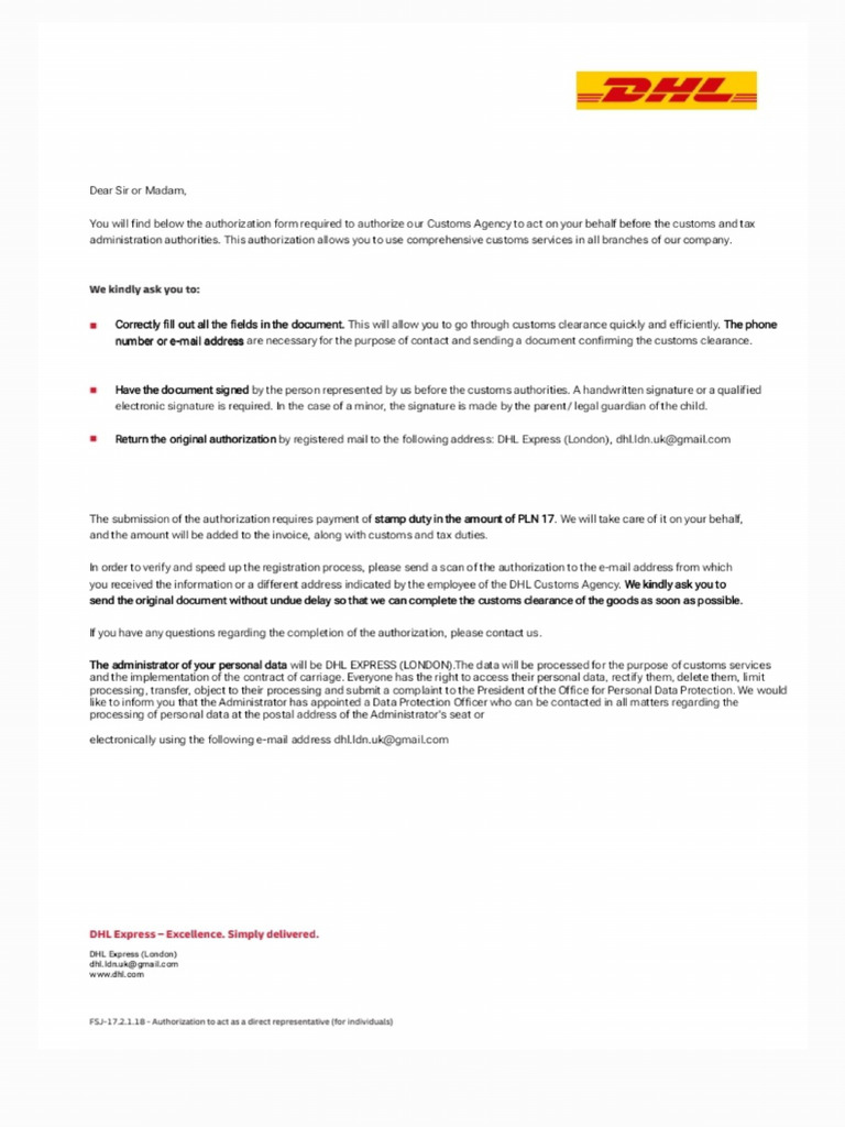 DHL Authorization Form | PDF