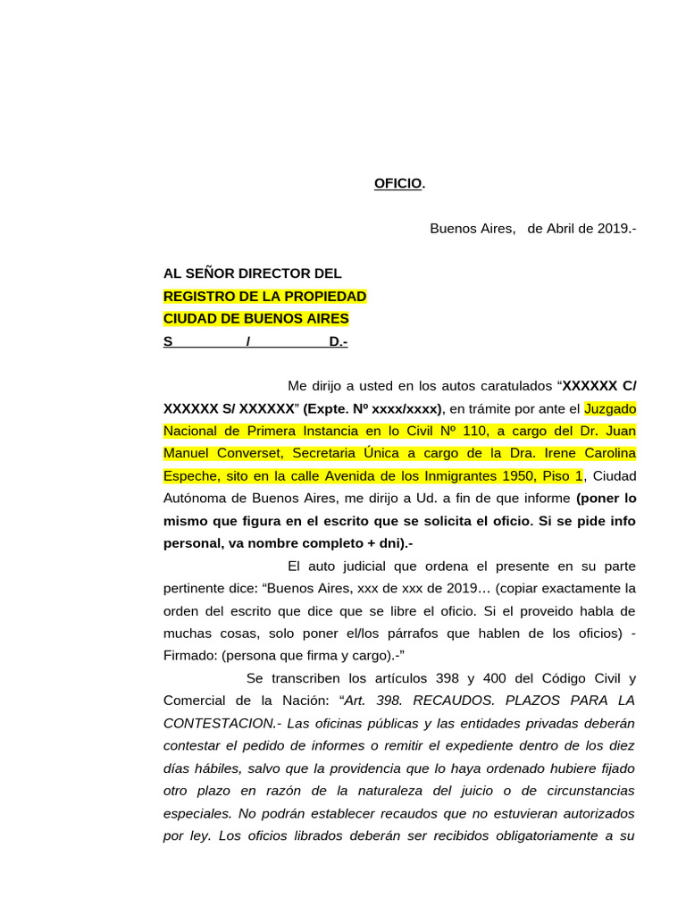 Modelo Oficio CABA | PDF | Justicia | Crimen y violencia