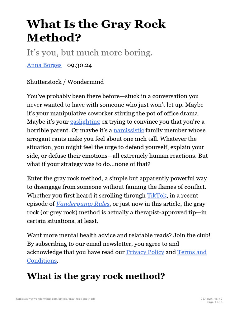 What Is The Gray Rock Method? - Wondermind | PDF | Psychology