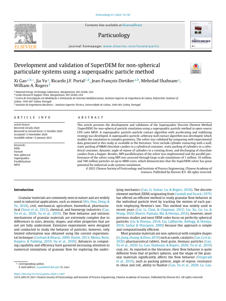 Development and Validation of SuperDEM For Non-Spherical Particulate Systems Using A ...