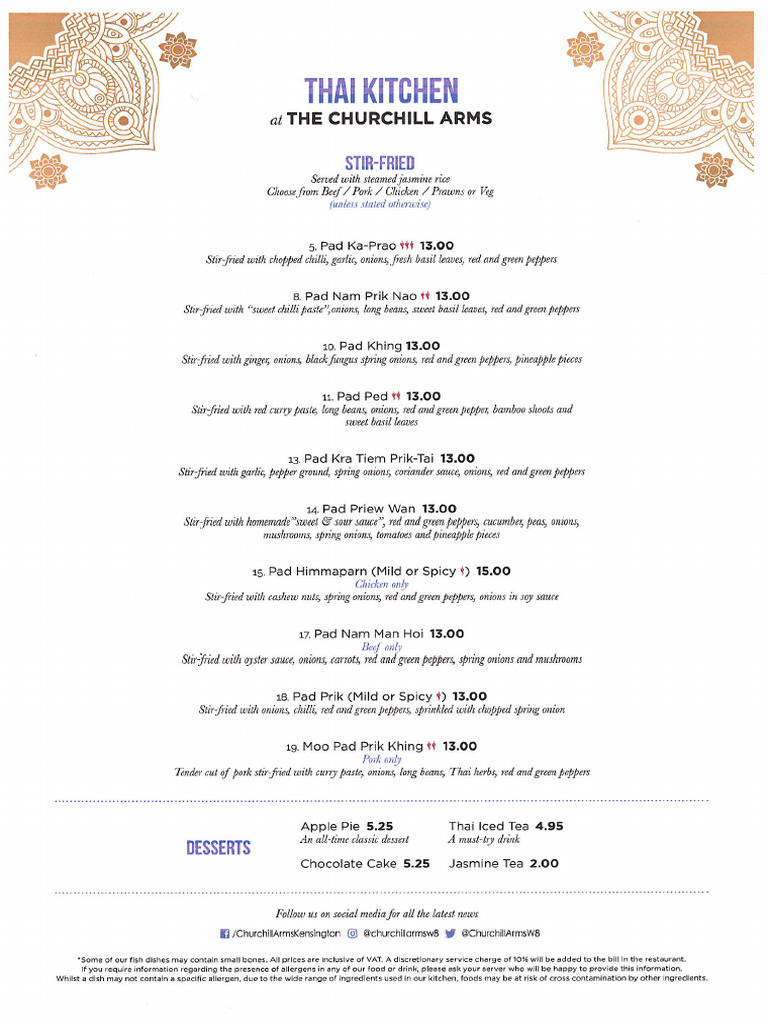 Churchill Arms Thai Menu | PDF