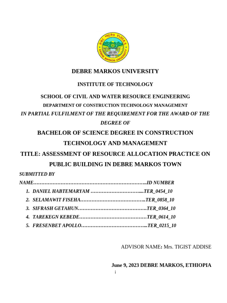 dmu final Selam | PDF | Project Management | Logistics