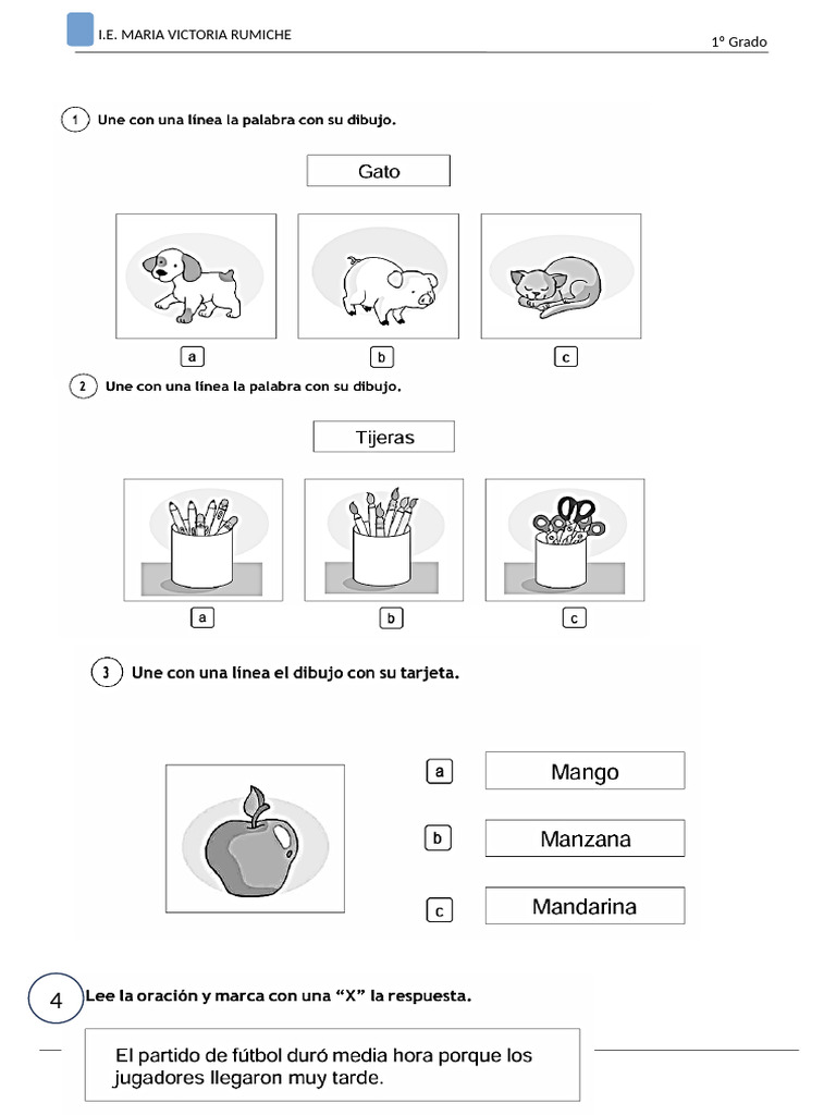 EVALUACION COMUNICACIÓN Lectura 1º GRADO | PDF