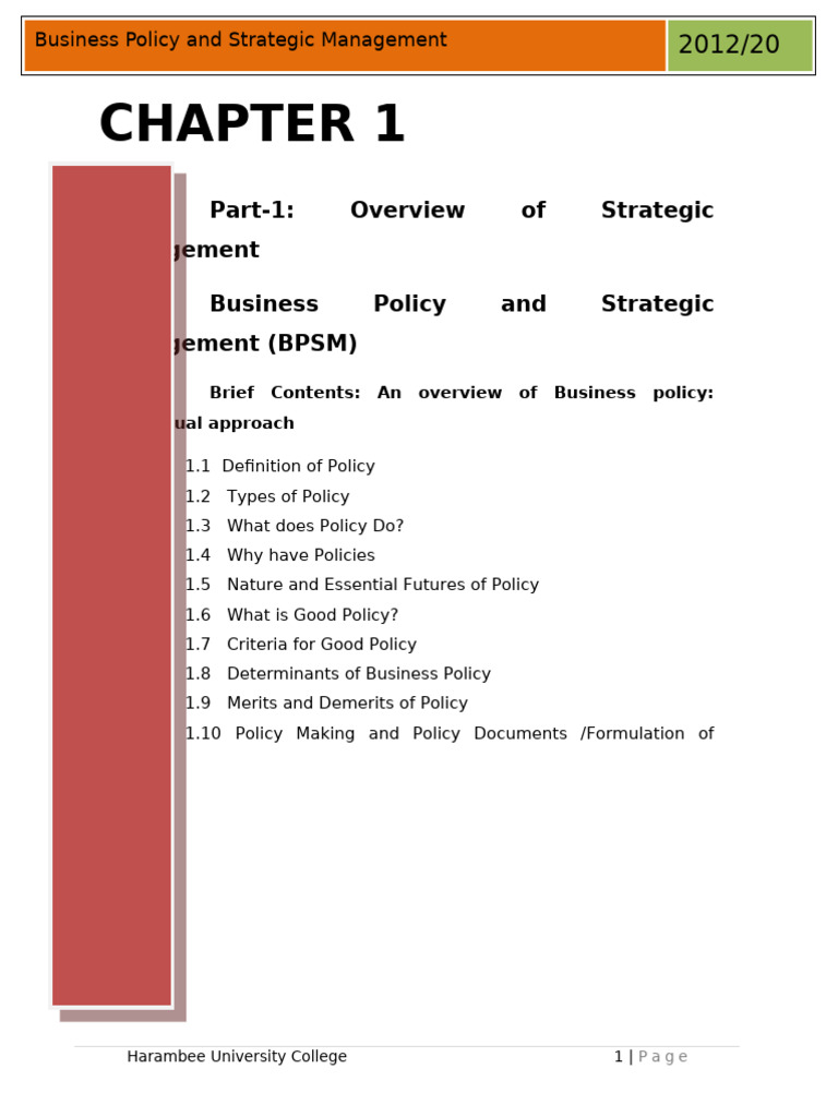 Strategic Management Module-1 | PDF | Strategic Management | Policy