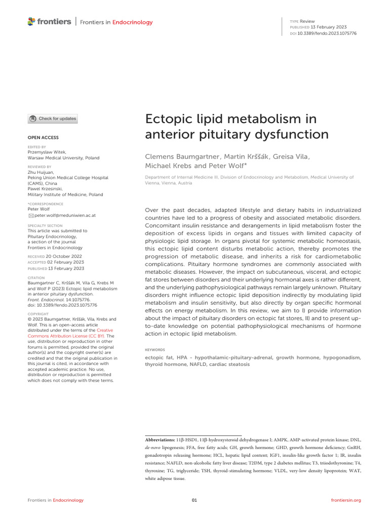 Ectopic Lipid Metabolism in Anterior Pituitary Dysfunction | PDF ...