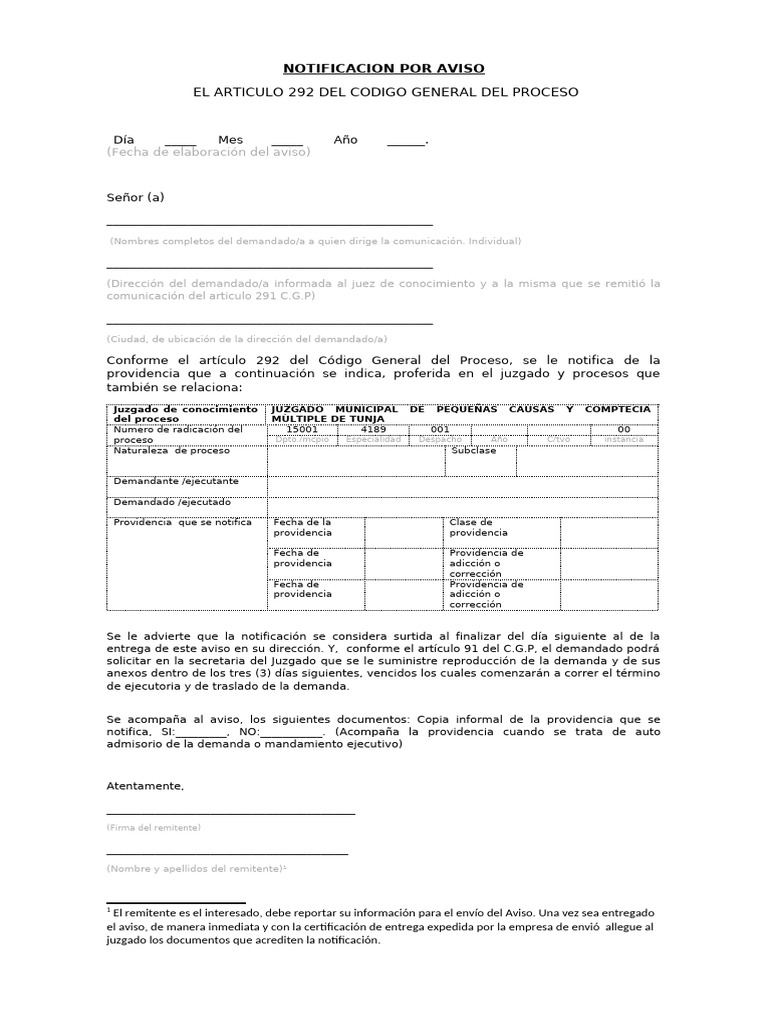 Formato de Notificación por Aviso | PDF