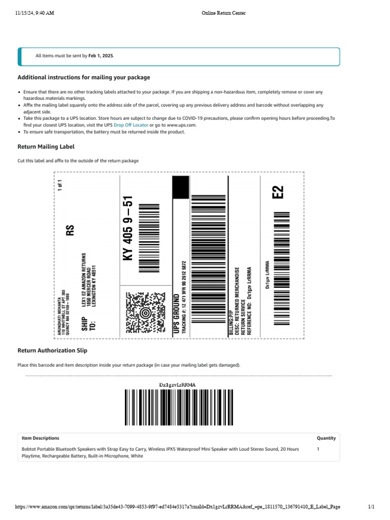 Online Return Center | PDF