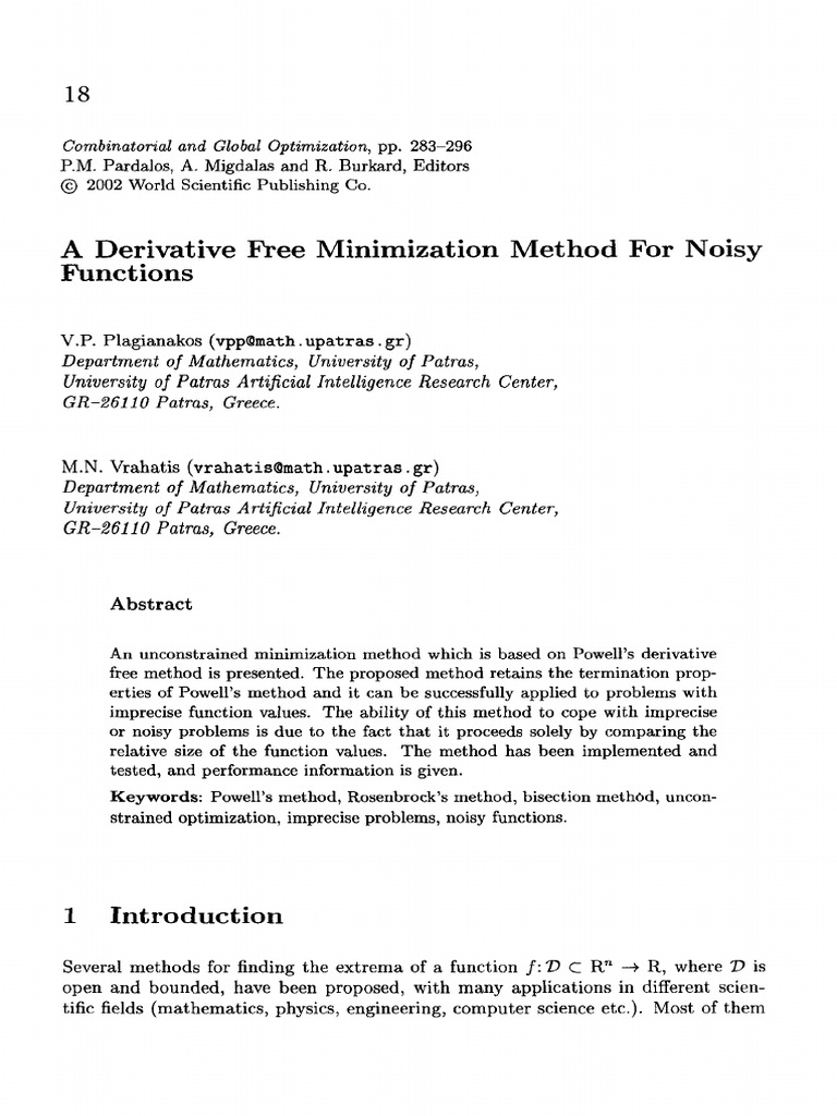 A_Derivative_Free_Minimization_Method_For noisy functions | PDF | Mathematical Optimization ...