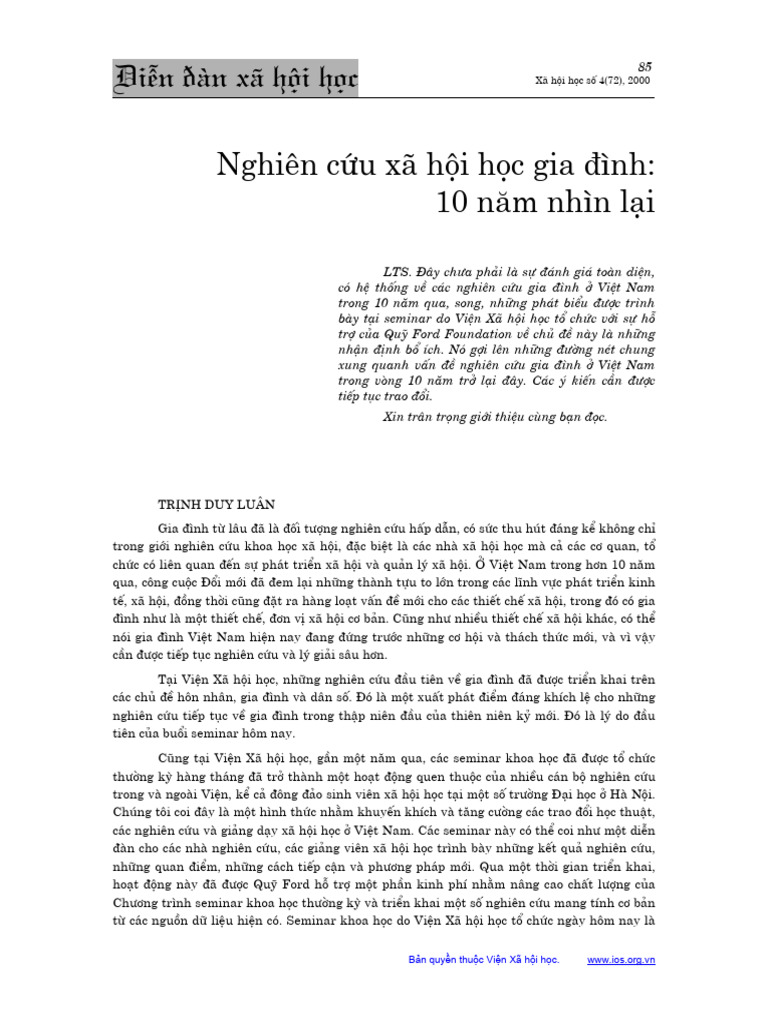 nghiên cứu XHH gia đình 10 năm nhìn lại | PDF