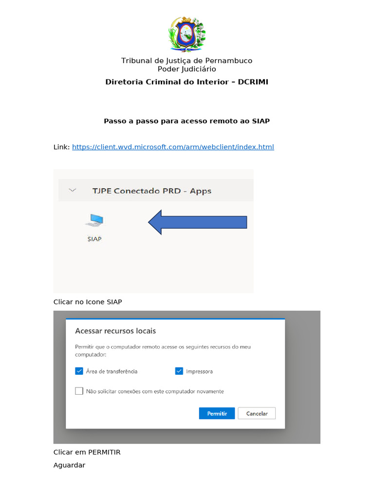 Passo a passo para acesso remoto ao SIAP | PDF