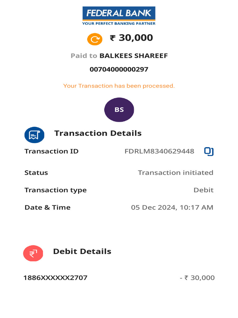 Paid To: Balkees Shareef 00704000000297 | PDF