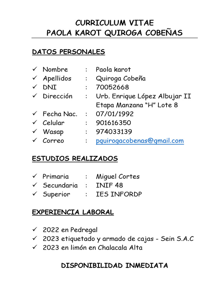 Curriculum Vitae Paola Cobeñas | PDF