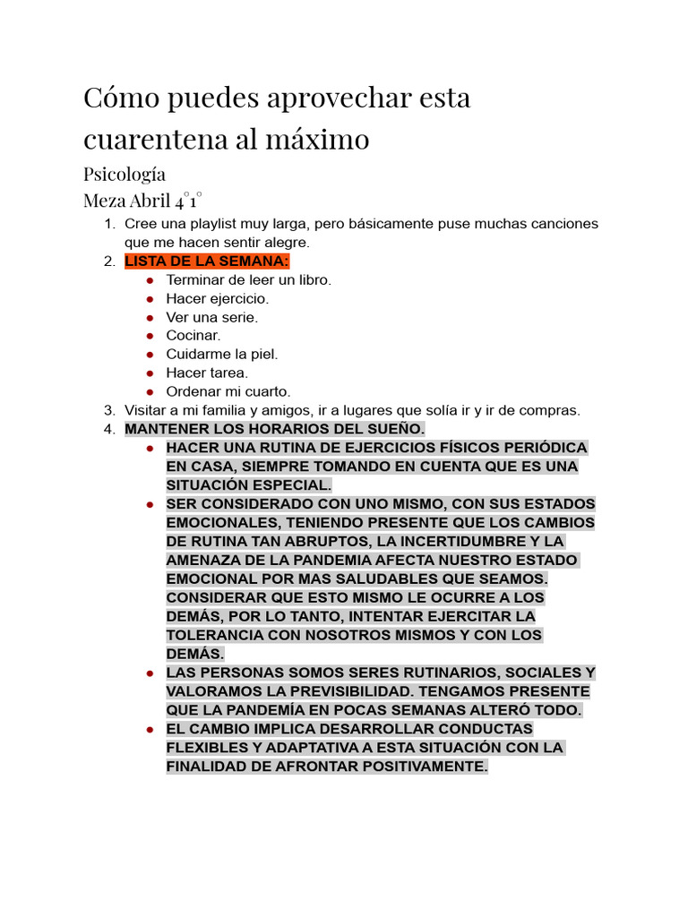 Cómo Puedes Aprovechar Esta Cuarentena Al Máximo | PDF