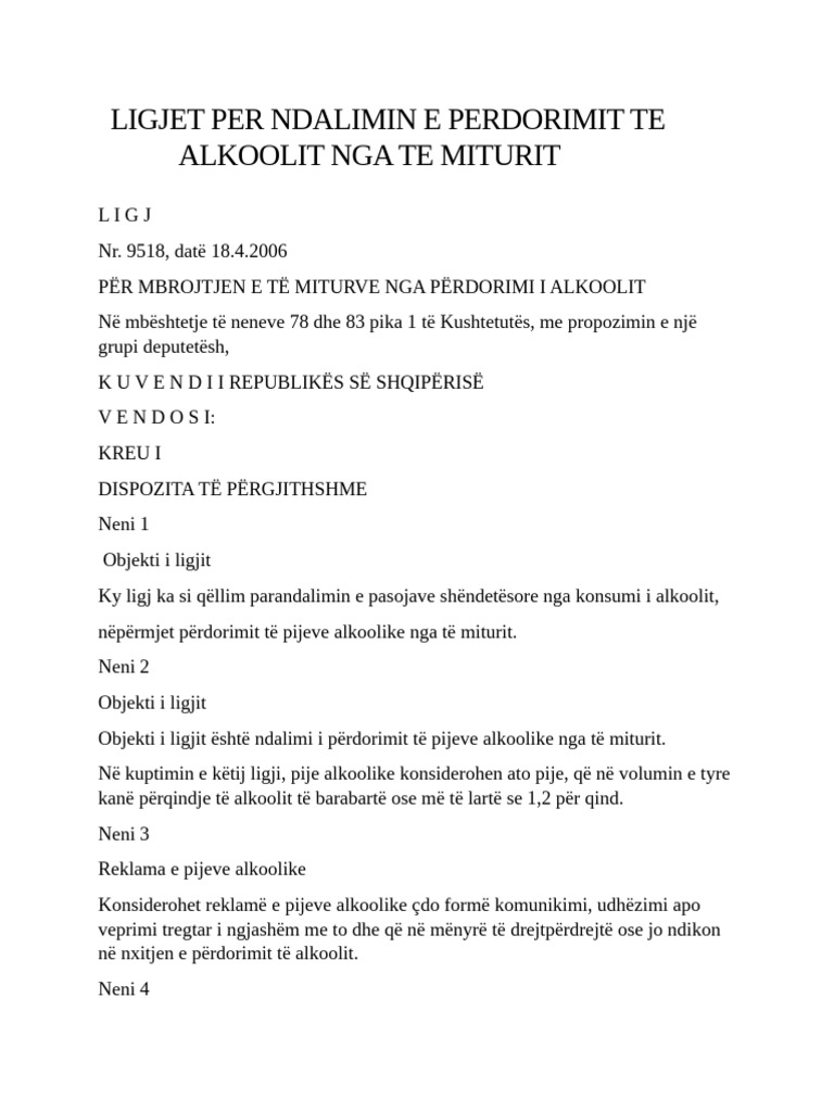 Ligjet Per Ndalimin e Perdorimit Te Alkoolit | PDF