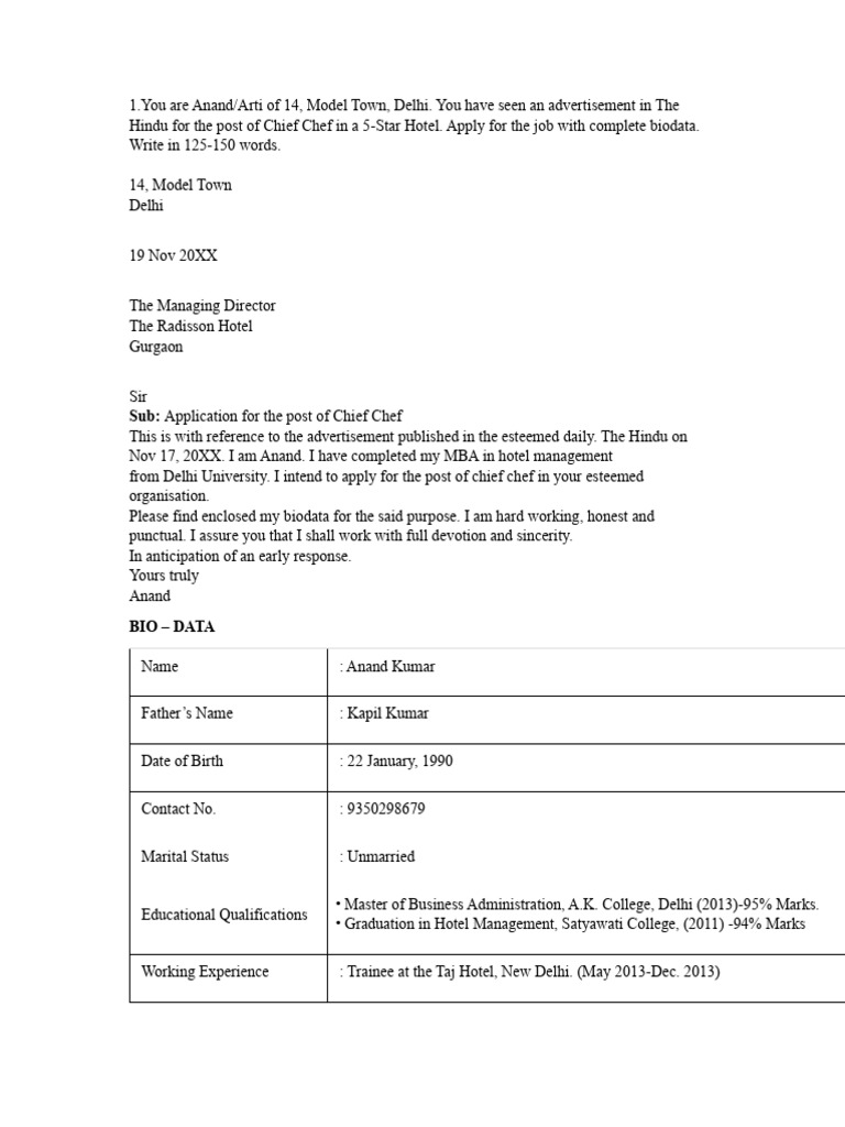 Job Application - Class 12 | PDF