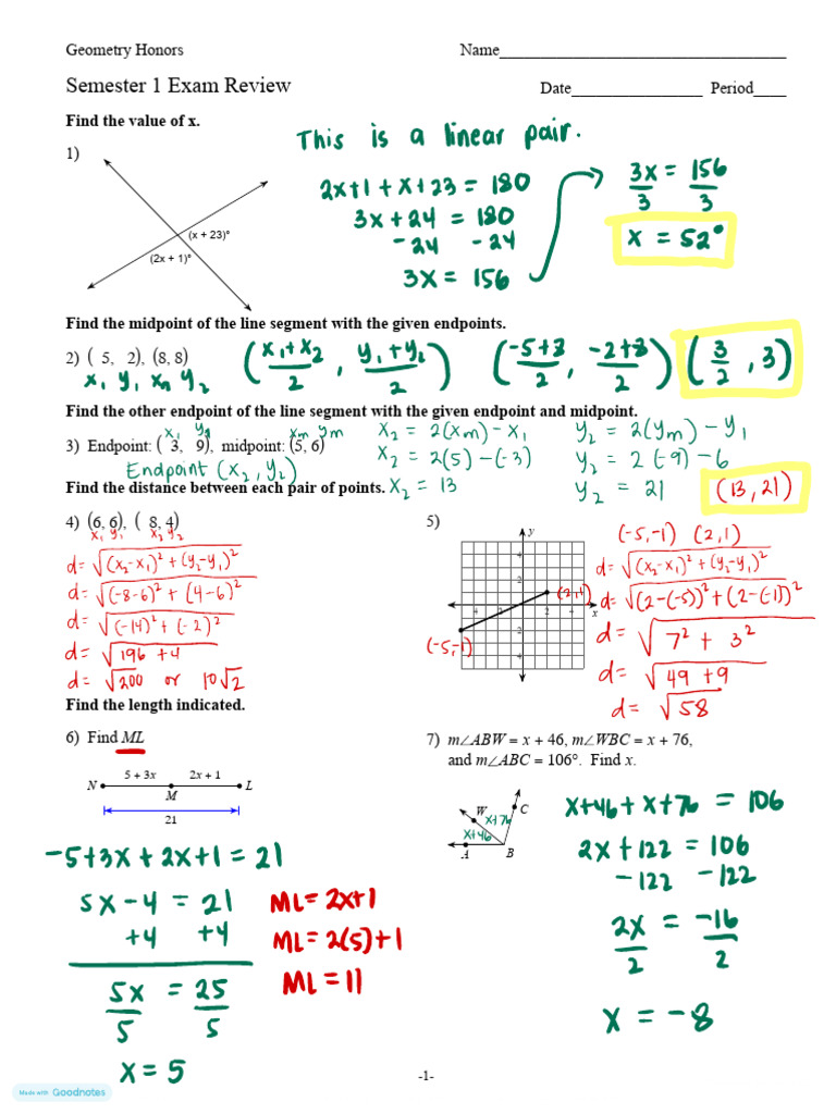 Geometry Honors Exam Review Worksheet | PDF | Triangle | Cartesian ...