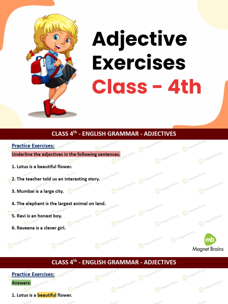 12_English Grammar - Adjectives - (Practice Exercise) | PDF | Noun ...