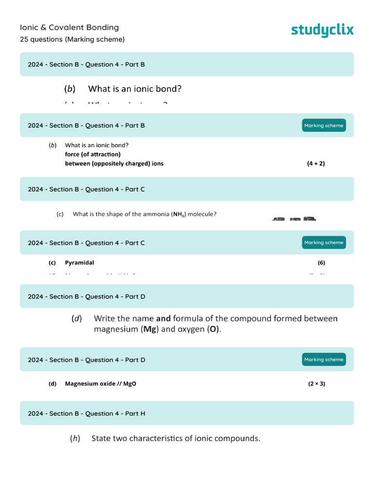 Ionic & Covalent Bonding Questions With Marking-Scheme | PDF | Ionic ...