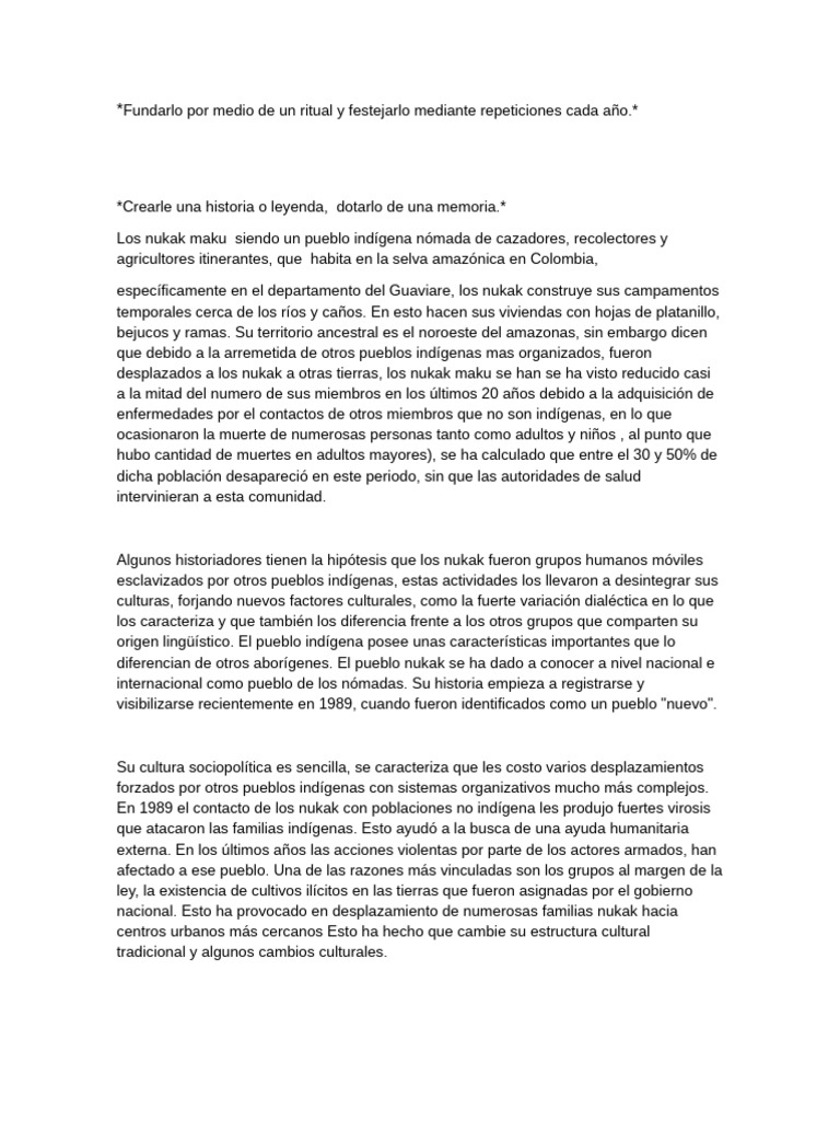 La Comunidad Indigena Nukak Muka | PDF | Alimentos | Nómada