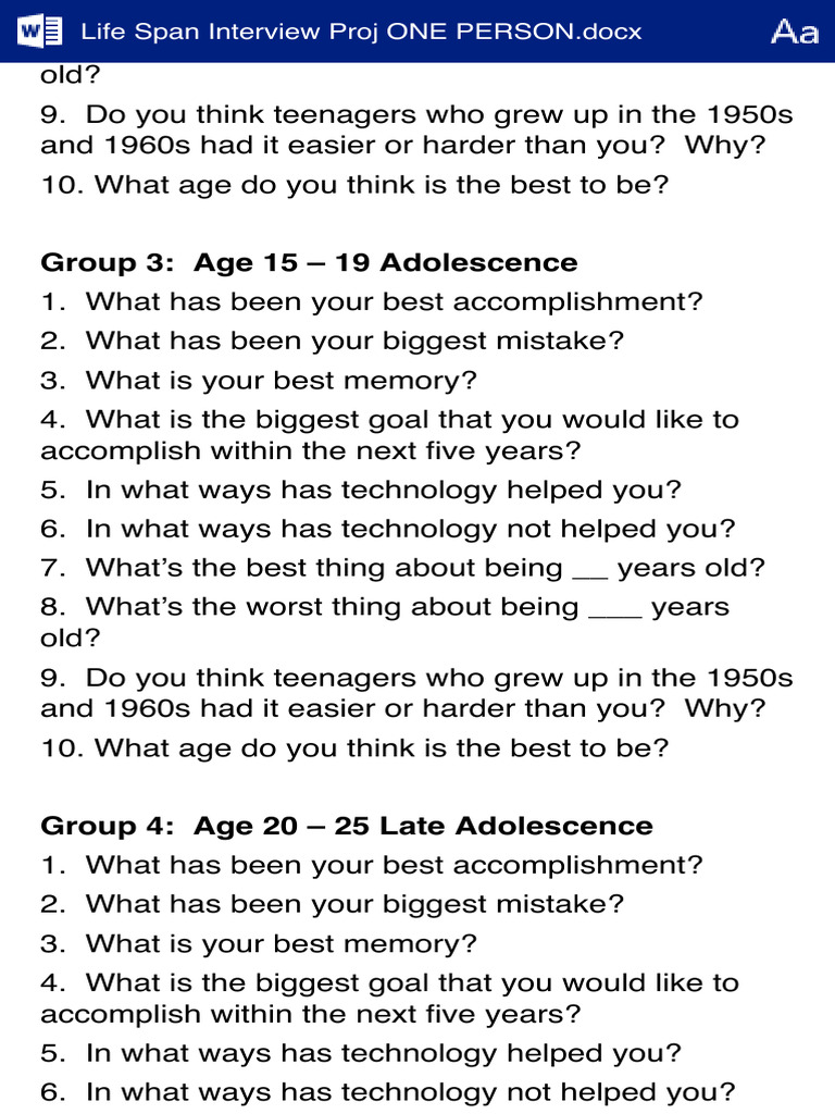 Life Span Interview Project | PDF