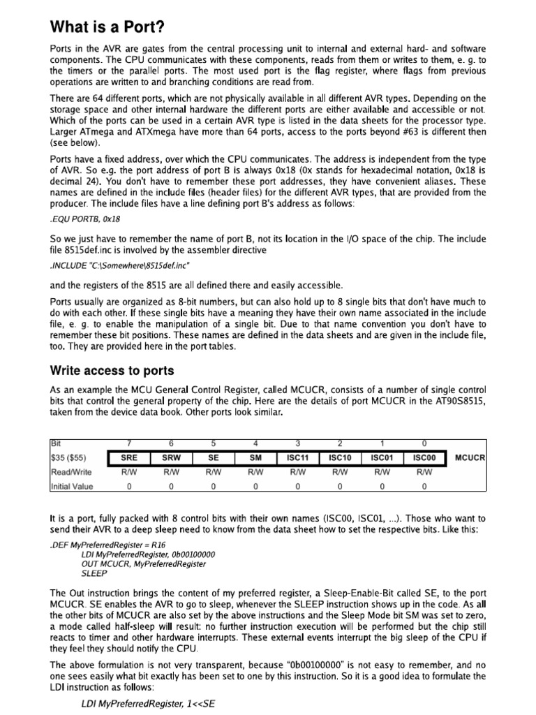 Beginners Introduction to the Assembly Language of ATMEL AVR Microprocessors - Ports | PDF