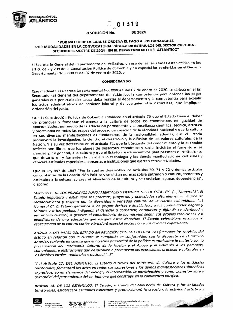 Resolucion 01819 de 2024 | PDF | Patrimonio cultural | Colombia