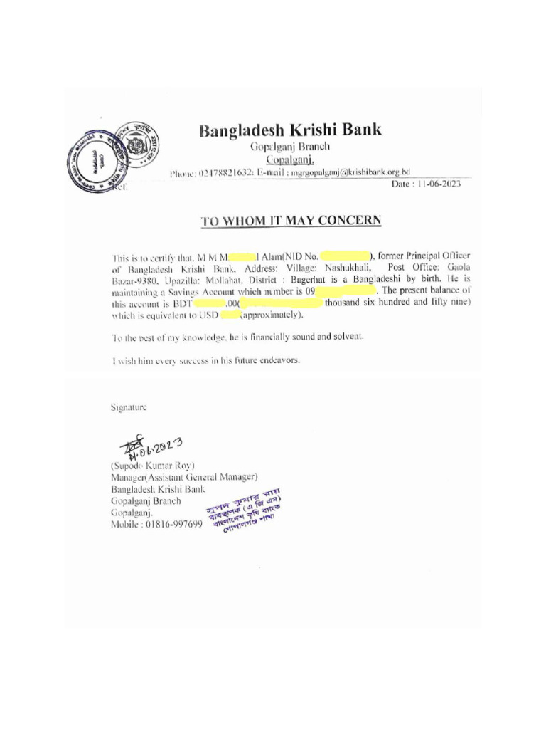 Bank Solvency Certificate | PDF