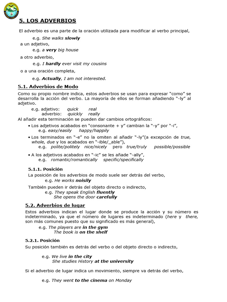 Tipos y Uso de Adverbios en Español | PDF | Adverbio | Vocabulario