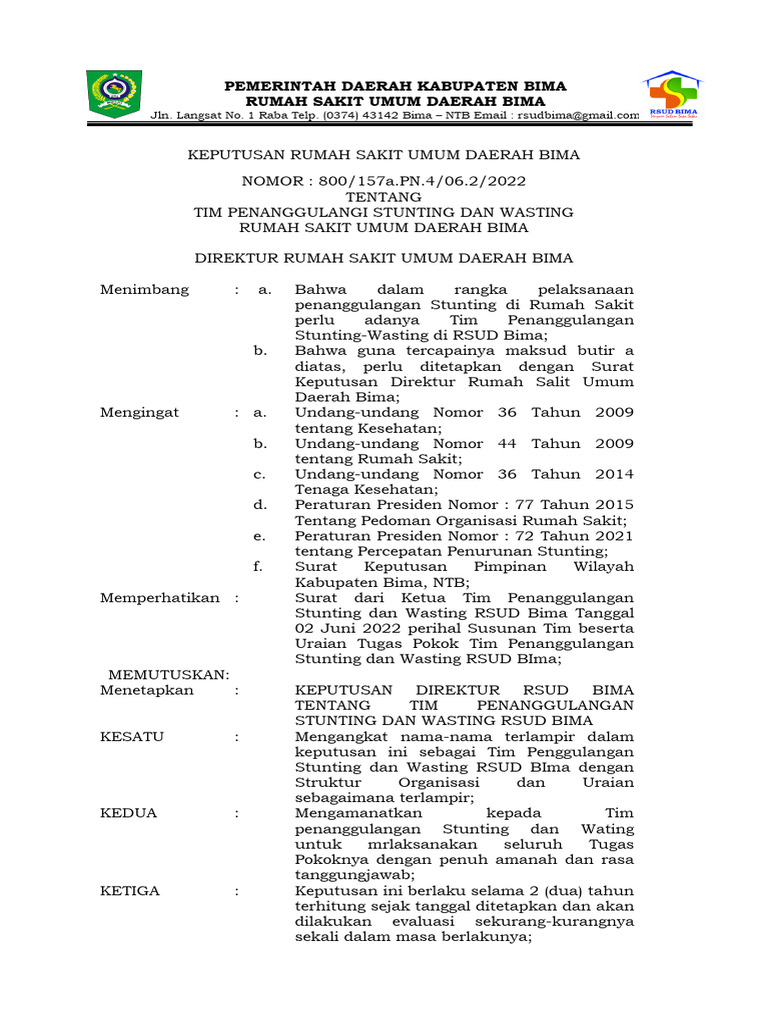 SK Tim Uraian Tugas Dan Wewenang | PDF