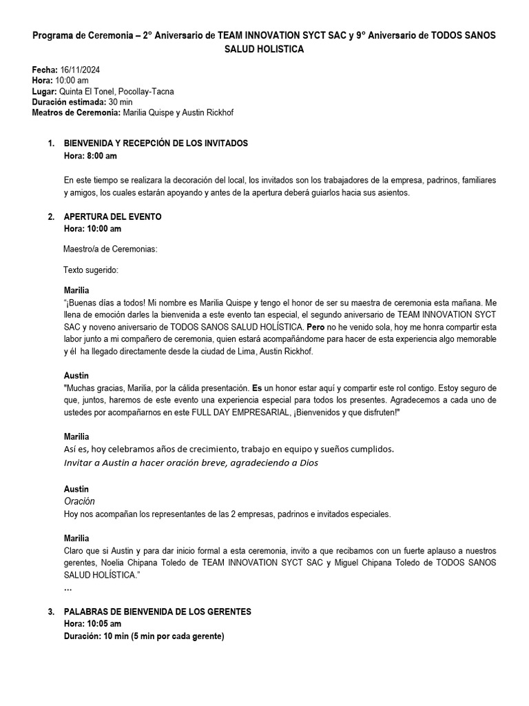 Programa de La Ceremonia de Aniversario | PDF